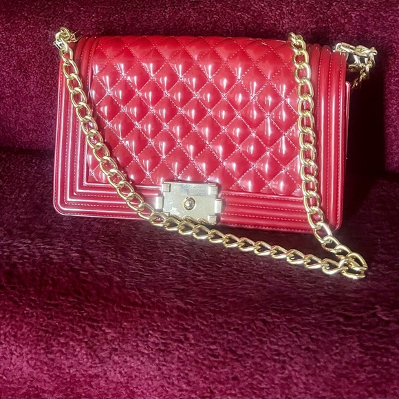 Bags | Red Quilted Shiny Shouldercrossbody Bag | Poshmark